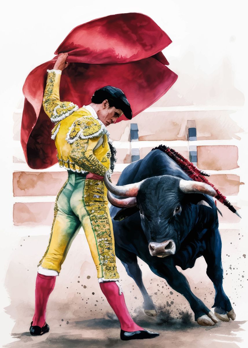 'Bull and Matador Dance' Poster, picture, metal print, paint by You ...