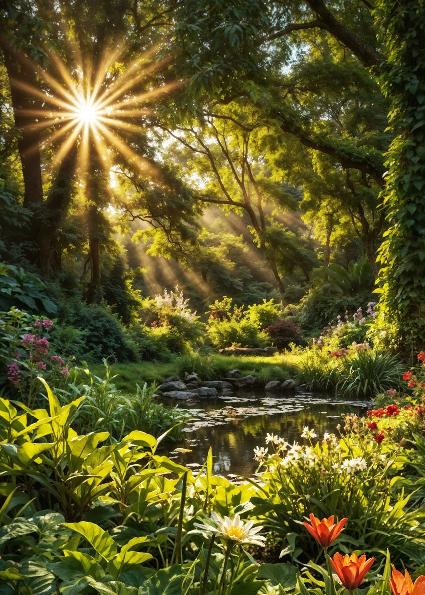 'Sun Drenched Serenity' Poster, picture, metal print, paint by FlyingBlade | Displate