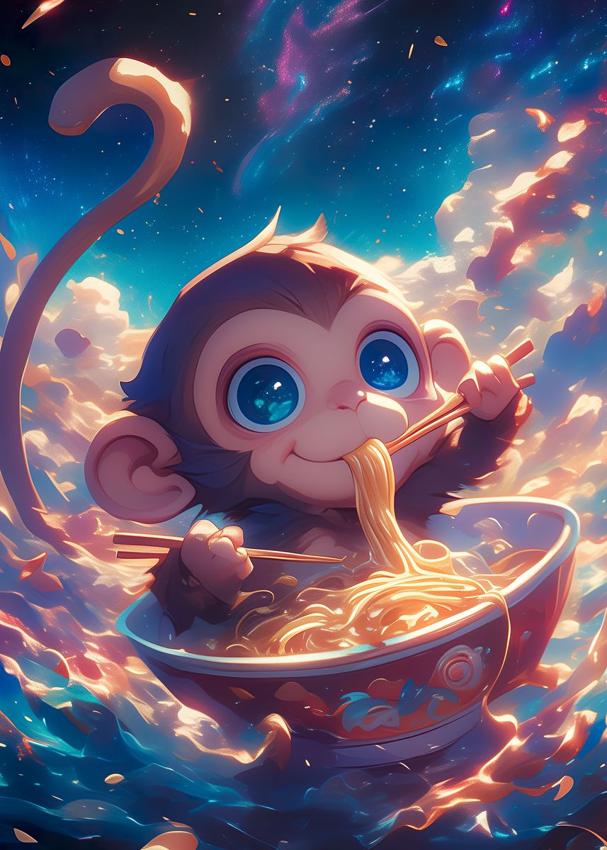 'Japanese Monkey Ramen' Poster, picture, metal print, paint by ...