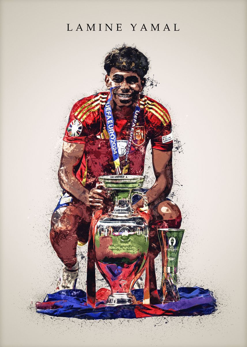 'lamine yamal' Poster, picture, metal print, paint by Ollie Reid | Displate