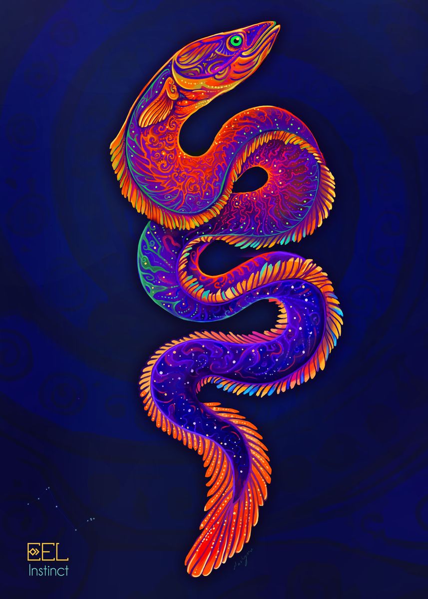 'Cosmic Eel Spirit Animal' Poster, picture, metal print, paint by More ...