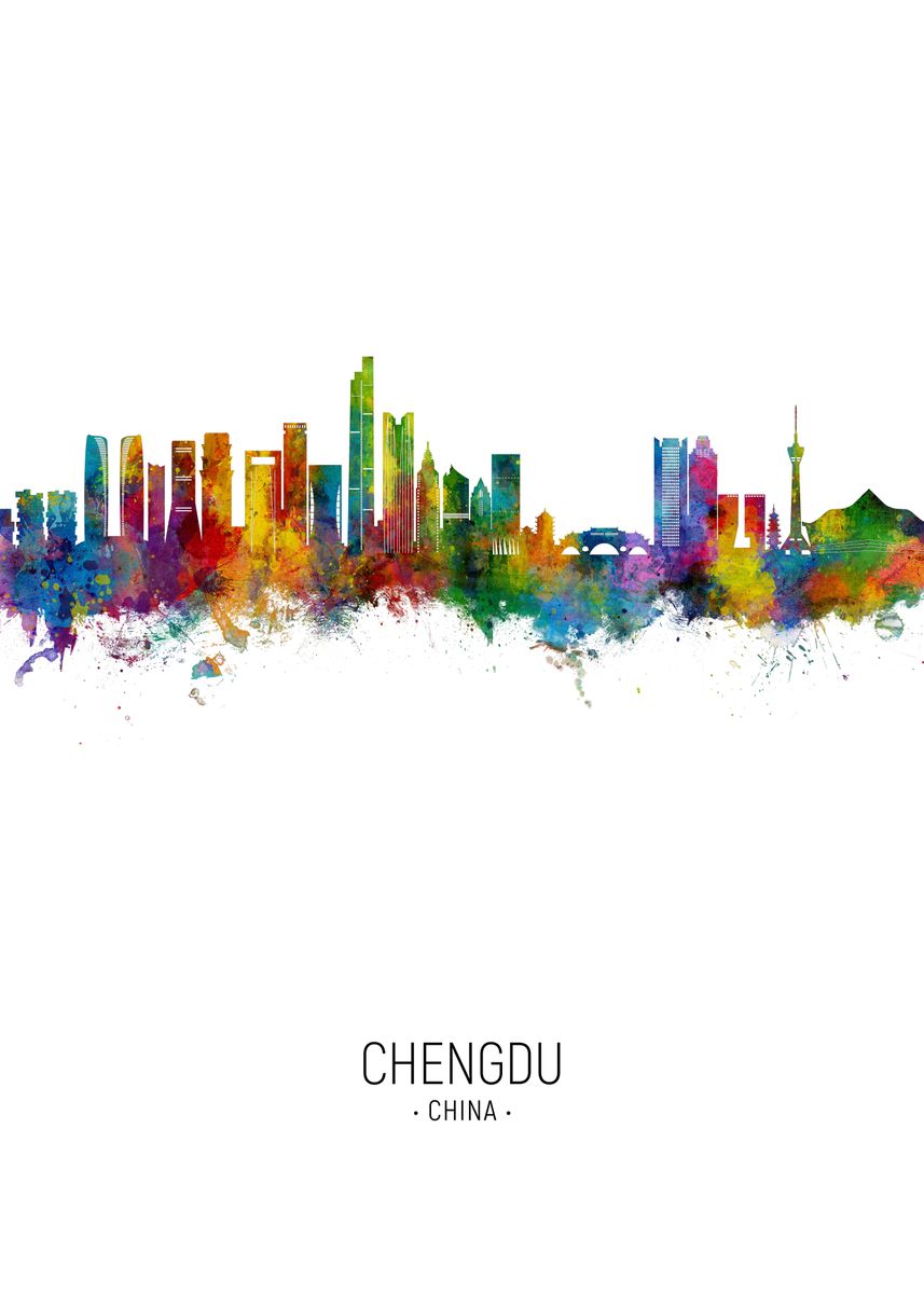 'Chengdu Skyline China' Poster, picture, metal print, paint by Michael ...