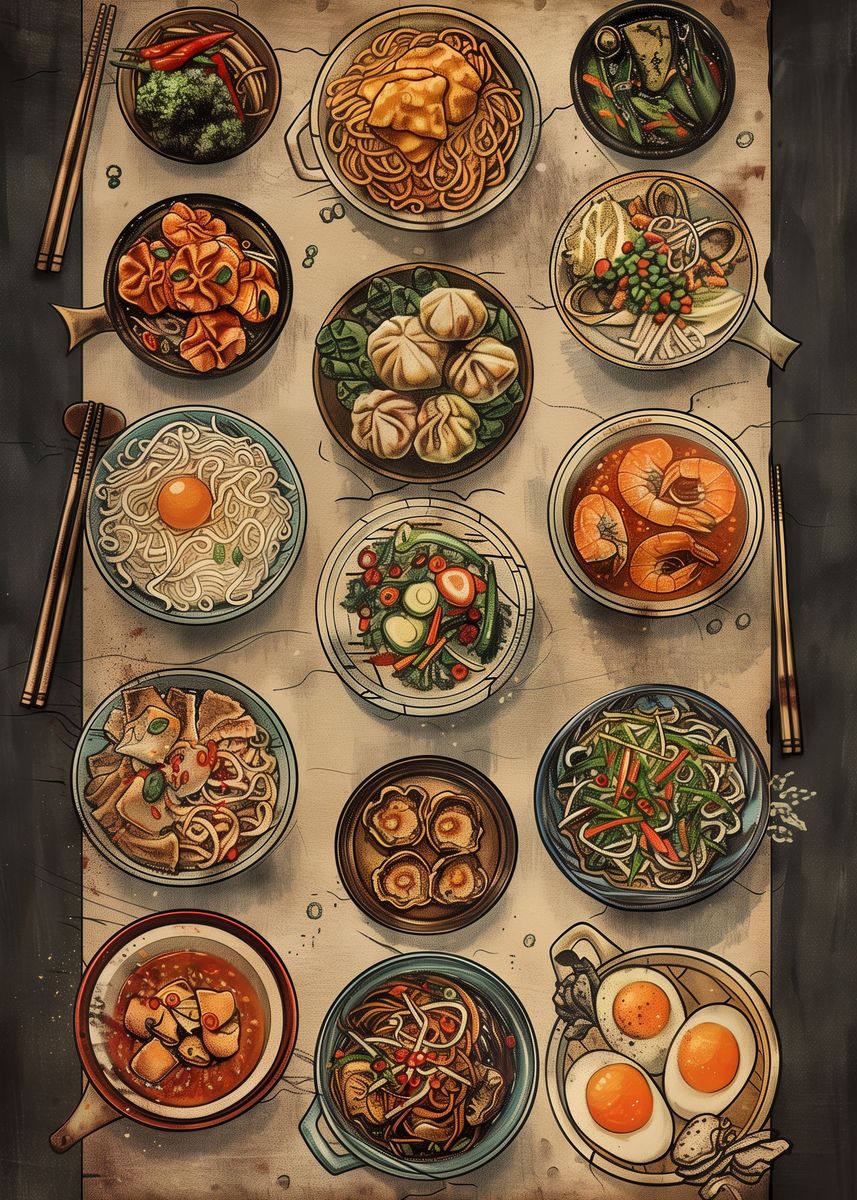 'Delicious Asian Food' Poster, picture, metal print, paint by Displate ...