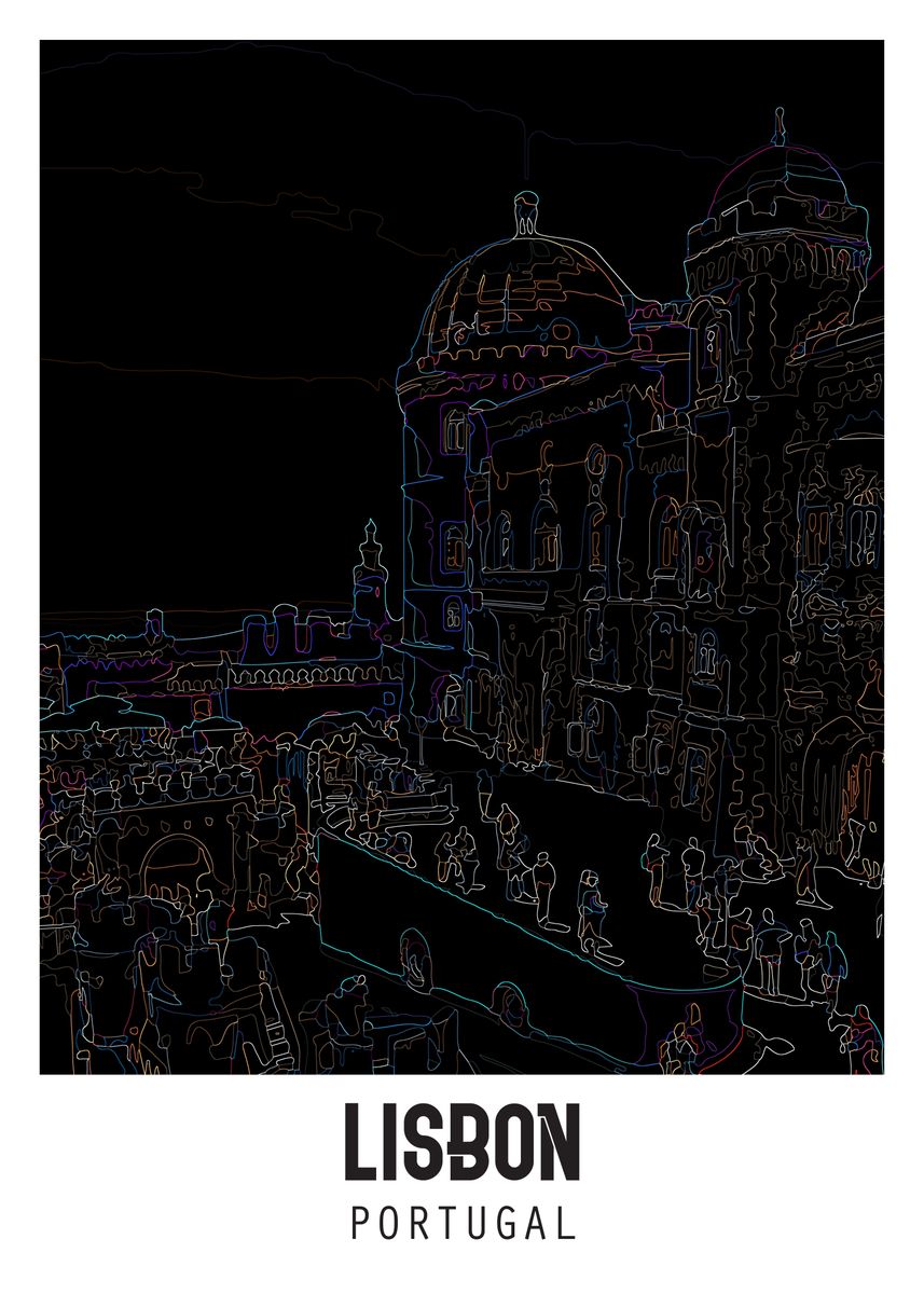 'Lisbon City Scribble Art' Poster, picture, metal print, paint by Namrahc Kunatip | Displate