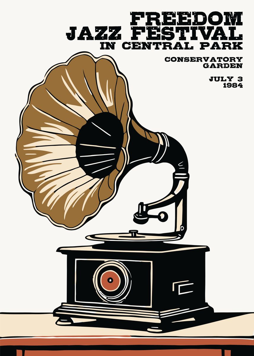 'Central Park Jazz Poster' Poster, picture, metal print, paint by BluePinkPanther | Displate