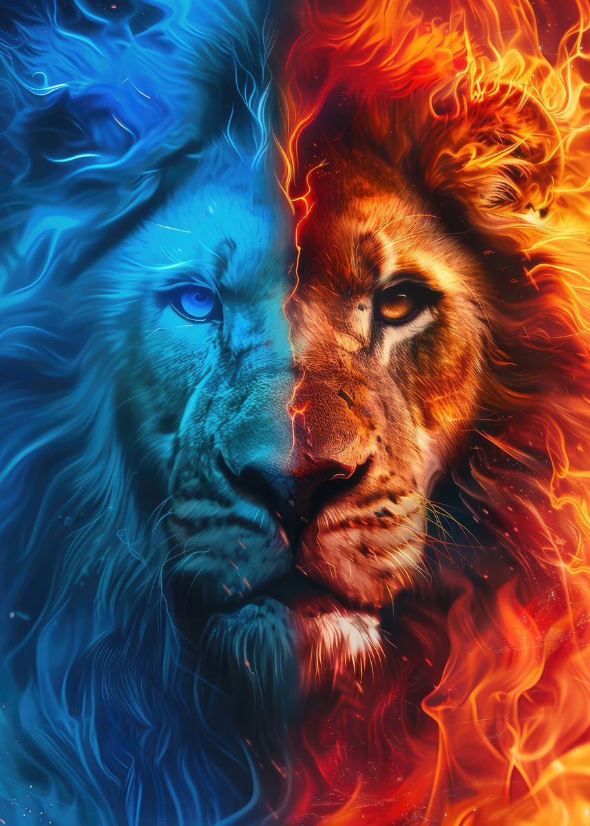 'Fire And Ice Lion' Poster, picture, metal print, paint by TESSERACT 07 ...