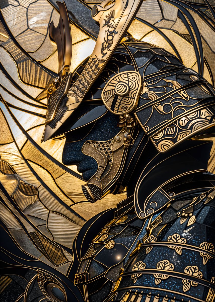 'Golden Samurai Stained Gla' Poster, picture, metal print, paint by ...