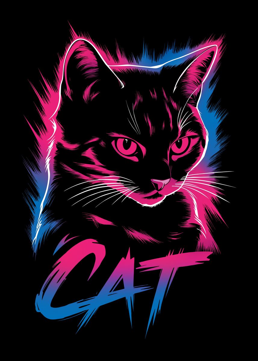 'Electrifying Cat Energy' Poster, picture, metal print, paint by Juka ...
