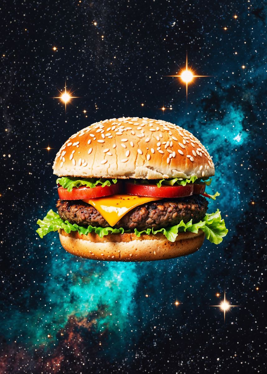 'Cosmic Cravings Burger' Poster, picture, metal print, paint by ...