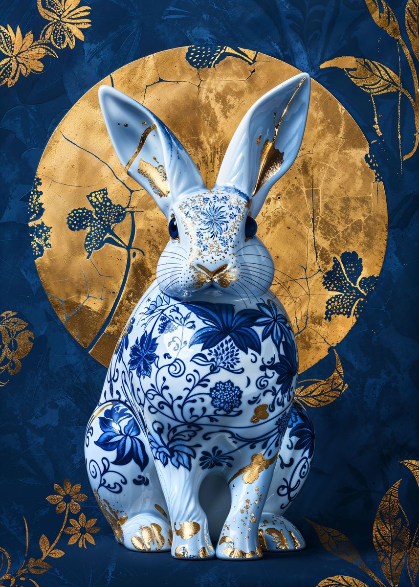 'Kintsugi Porcelain Rabbit' Poster, picture, metal print, paint by ...