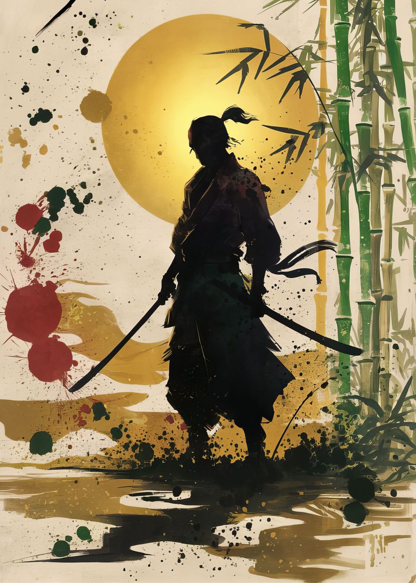 'Japanese Samurai Moon' Poster, picture, metal print, paint by ...