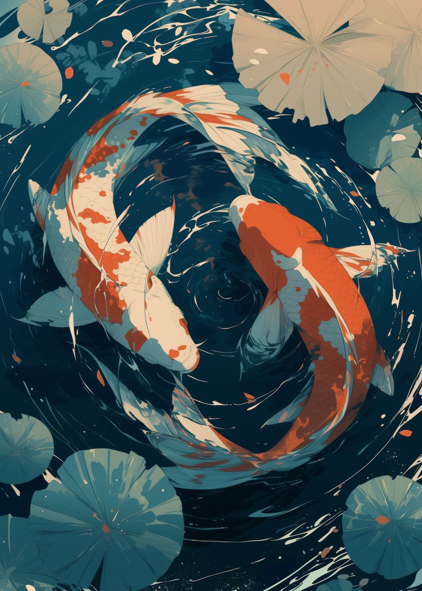 'Koi Fish Dance' Poster, picture, metal print, paint by Hristiyana ...