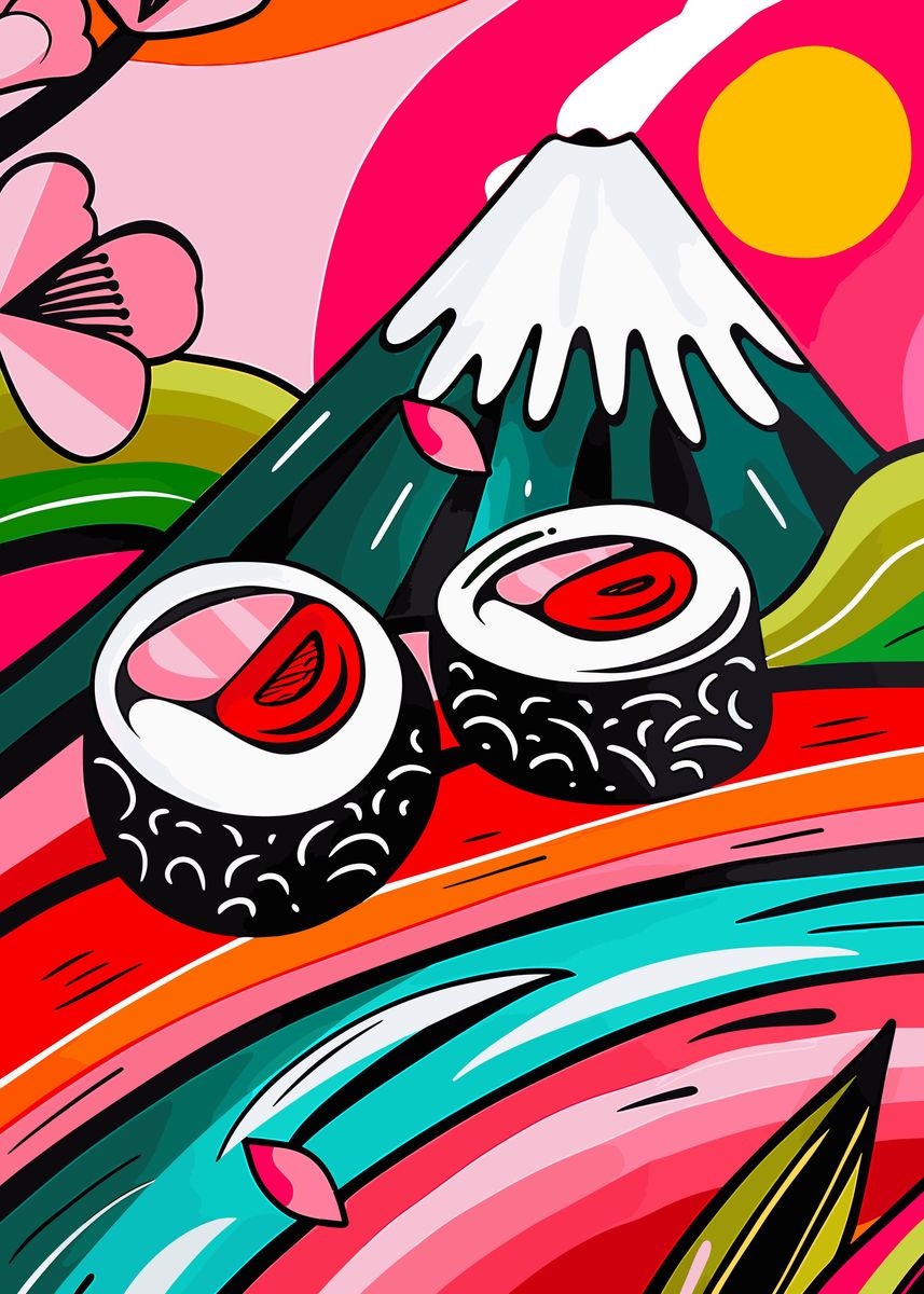 'Sushi and Fuji Pop Art' Poster, picture, metal print, paint by ...