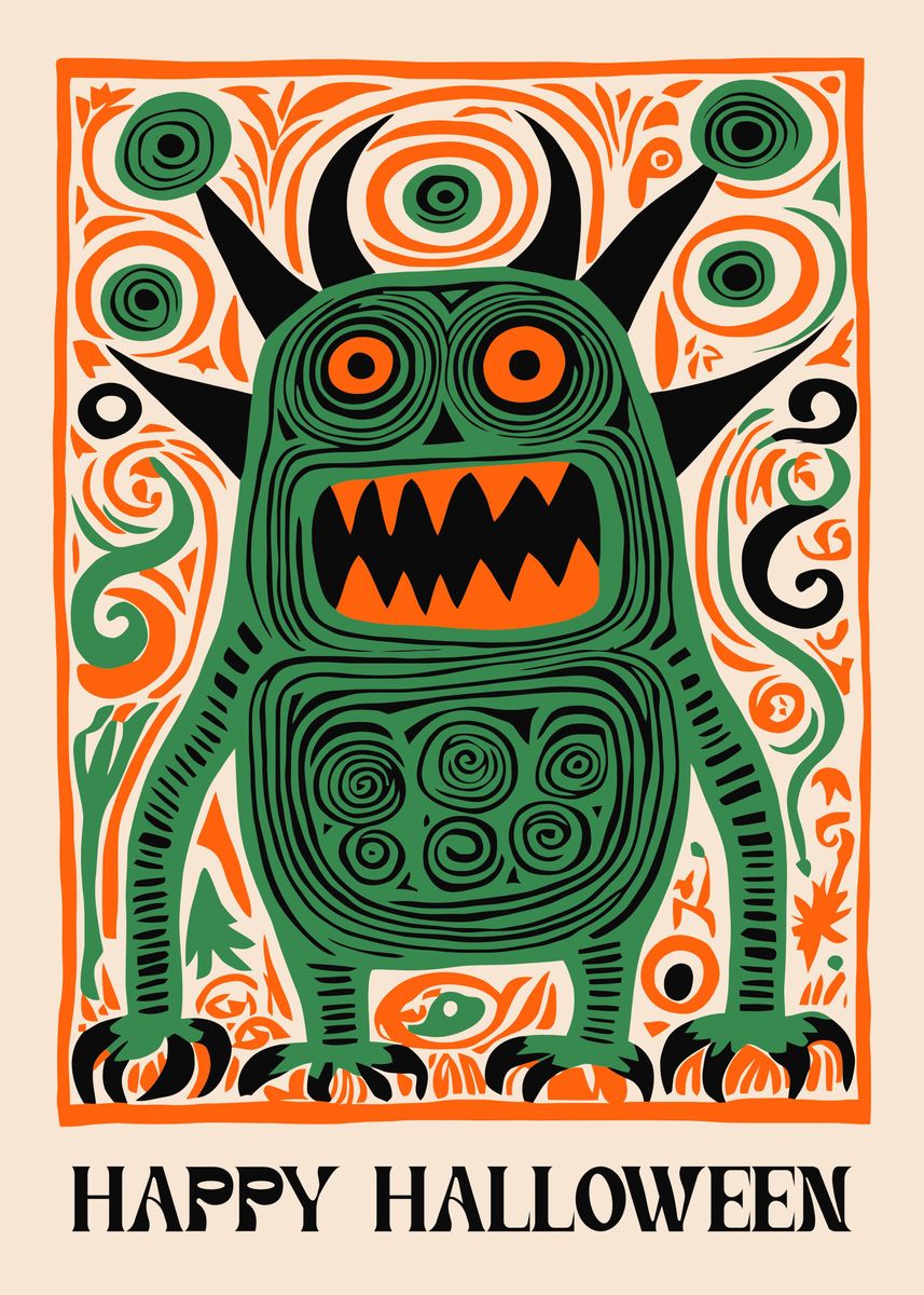 'Big Green Monster' Poster, picture, metal print, paint by HyggeStudio ...