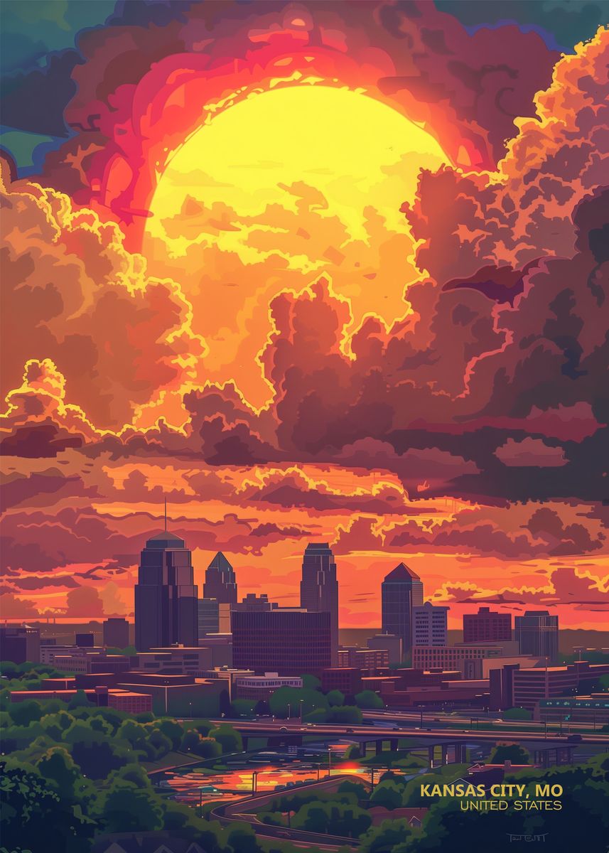 'Sunset in Kansas City 2' Poster, picture, metal print, paint by ...