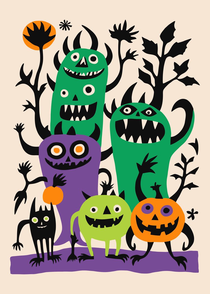 'Halloween Monsters' Poster, picture, metal print, paint by HyggeStudio ...