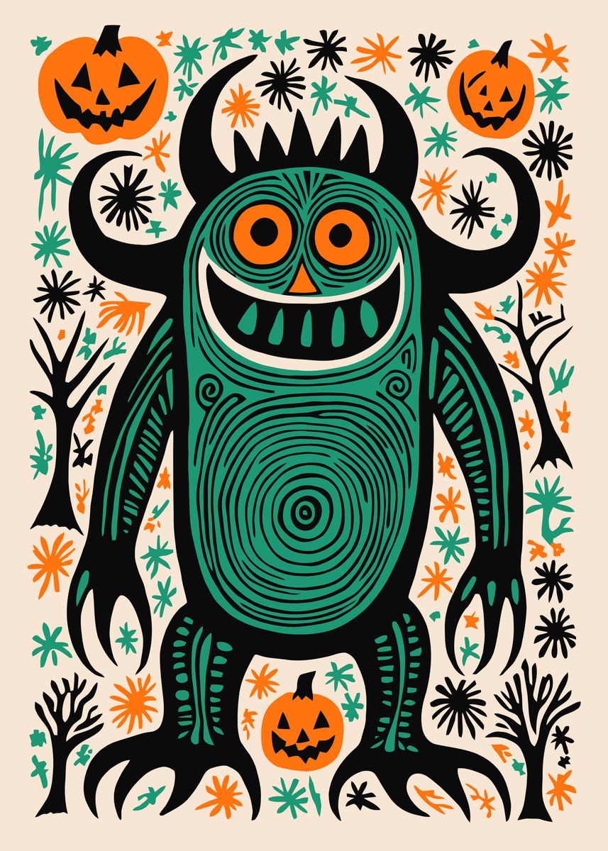 'Halloween Monster' Poster, picture, metal print, paint by HyggeStudio ...