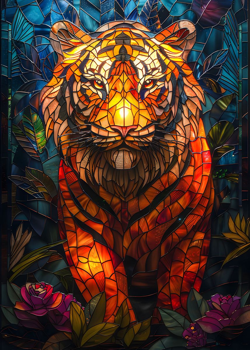 'Tiger Stained Glass Art' Poster, picture, metal print, paint by ...