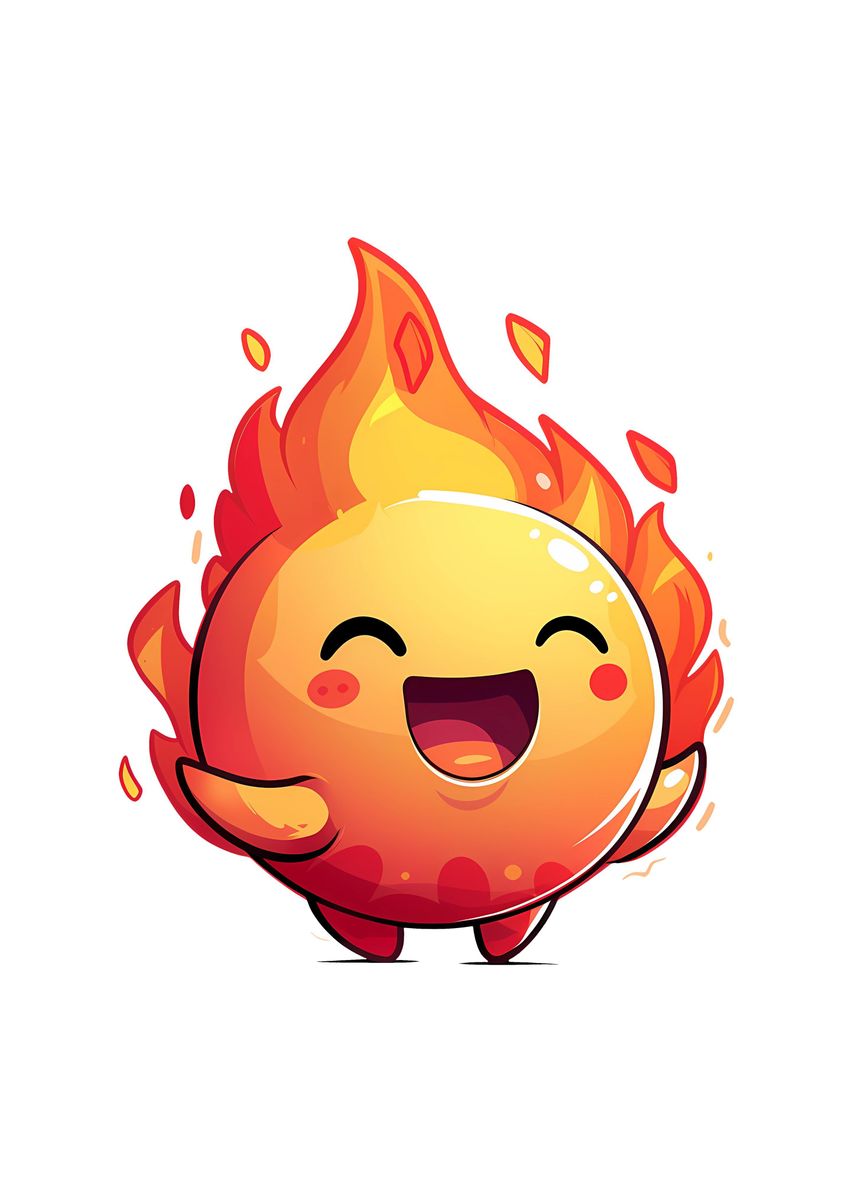 'Baby Kawaii Cute Fireball' Poster, picture, metal print, paint by ...