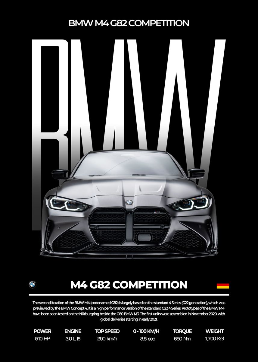 'BMW M4 G82 Competition' Poster, picture, metal print, paint by ...