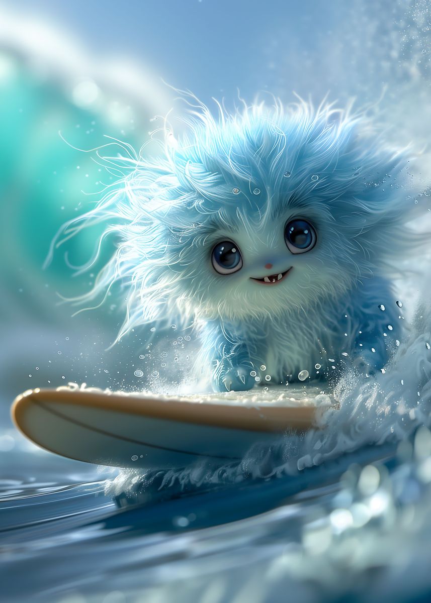 'Unfluffy Surfboard Monster' Poster, picture, metal print, paint by ...
