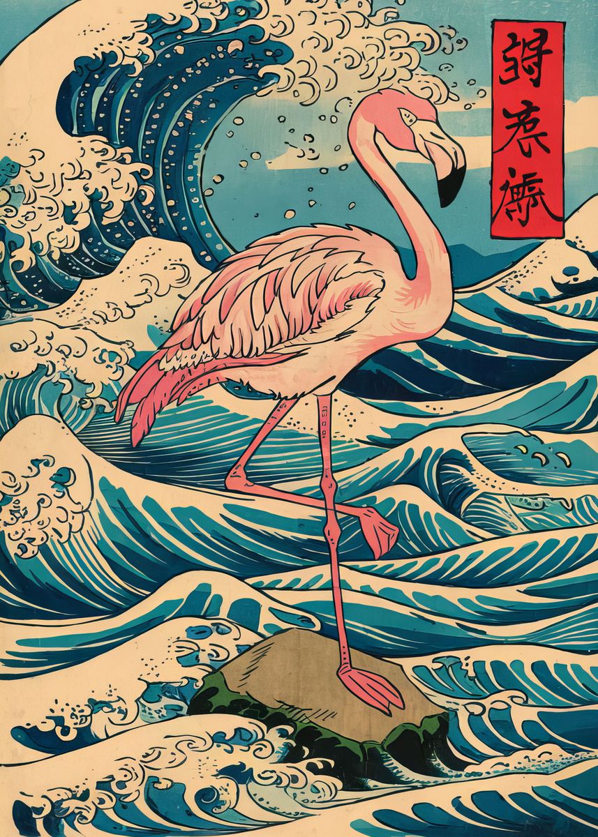 'Flamingo Japanese Japan' Poster, picture, metal print, paint by ...
