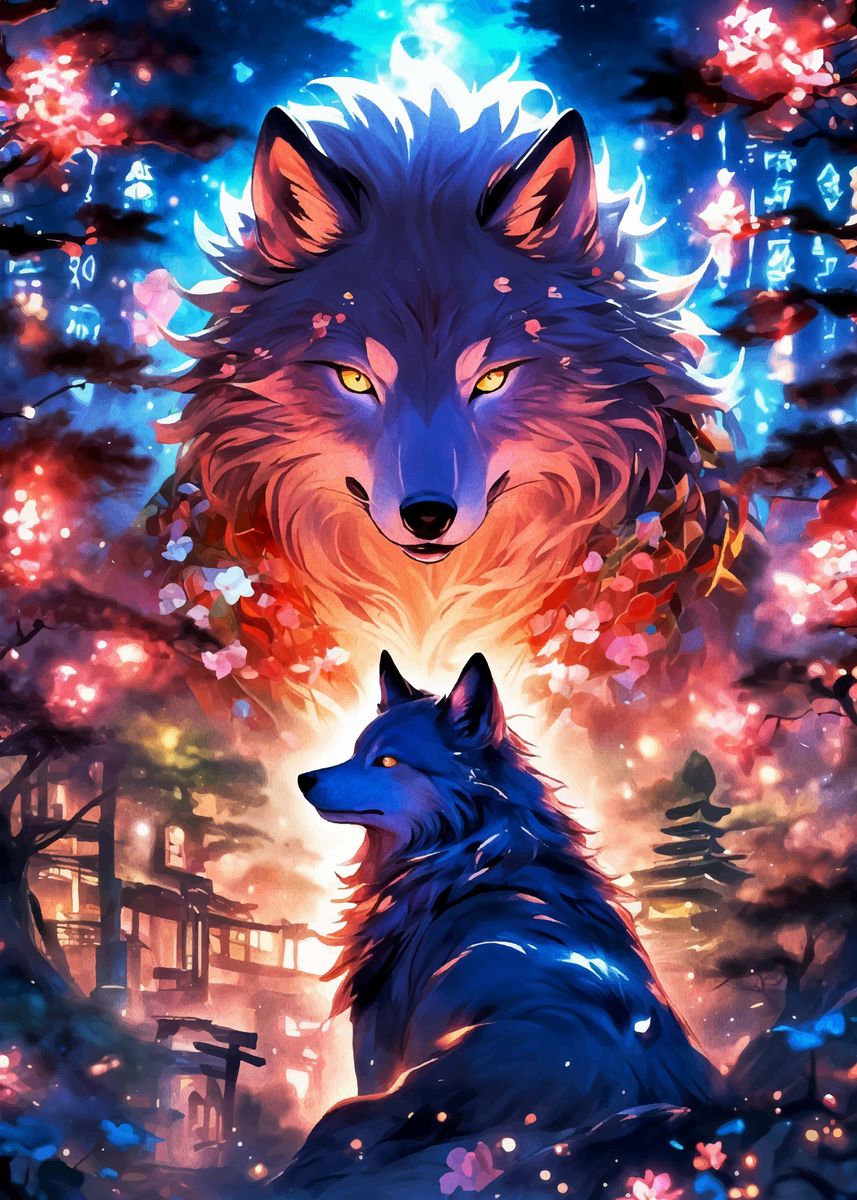 'Wolf Japan Landscape' Poster, picture, metal print, paint by Raheem ...