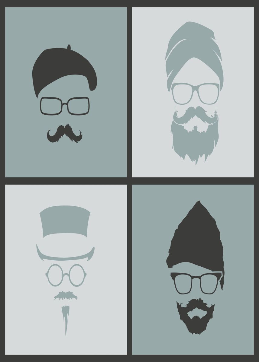'Retro Beard' Poster, picture, metal print, paint by ArtLife ...