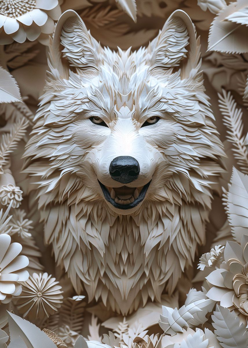 'Wolf In White Paper Cut' Poster, picture, metal print, paint by ...