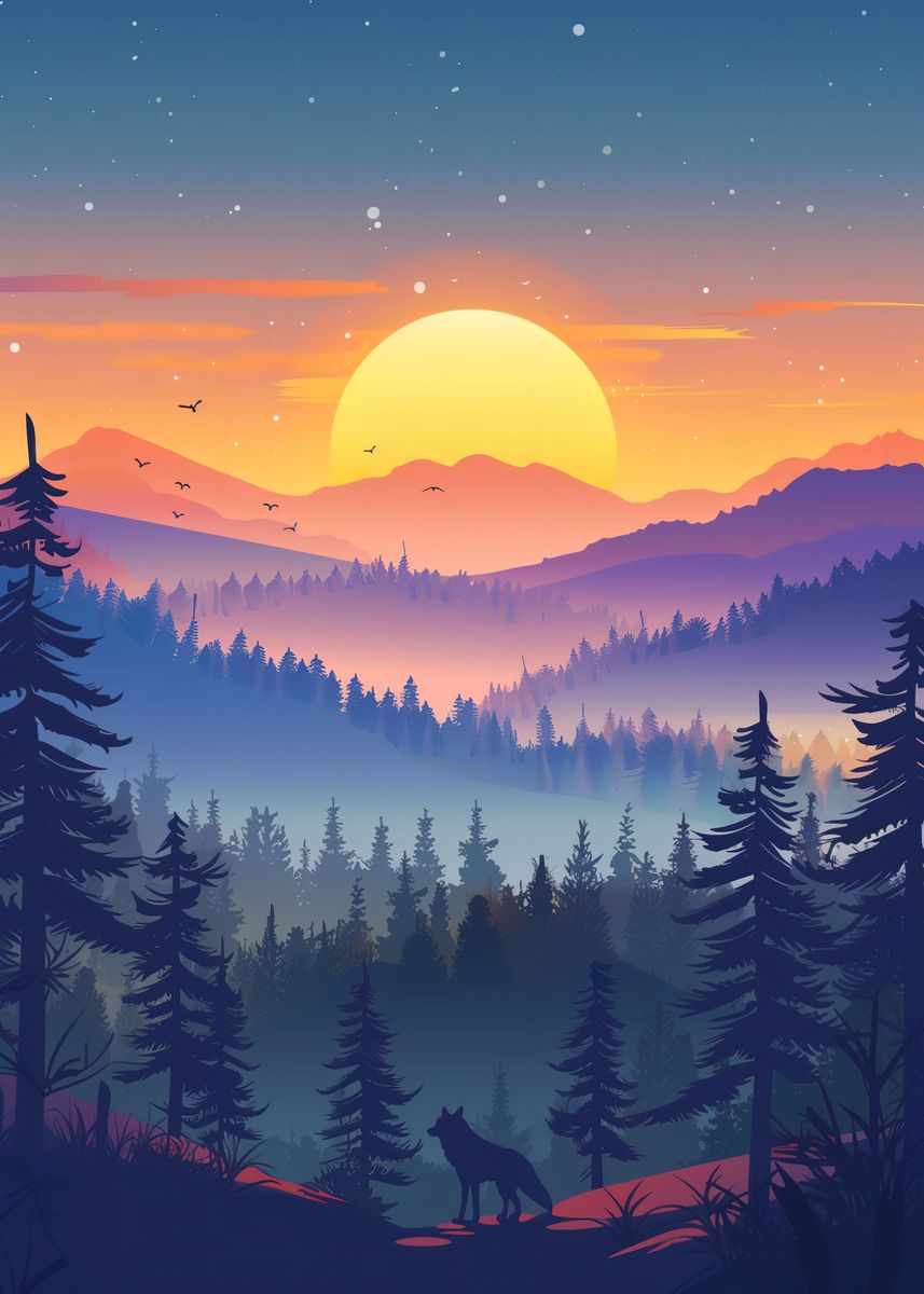 'Sunset Wilderness' Poster, picture, metal print, paint by Powerful Words | Displate