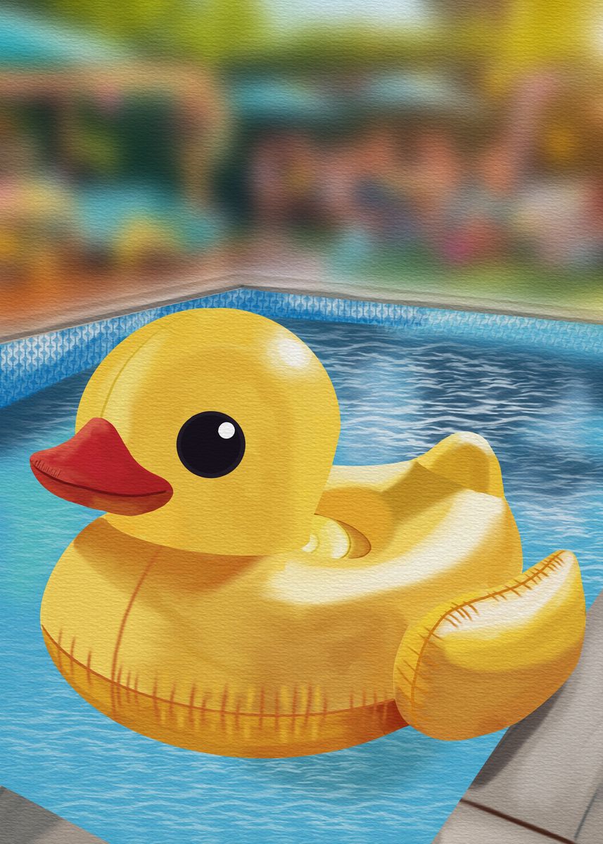 'Yellow duck pool float ' Poster, picture, metal print, paint by Art By ...