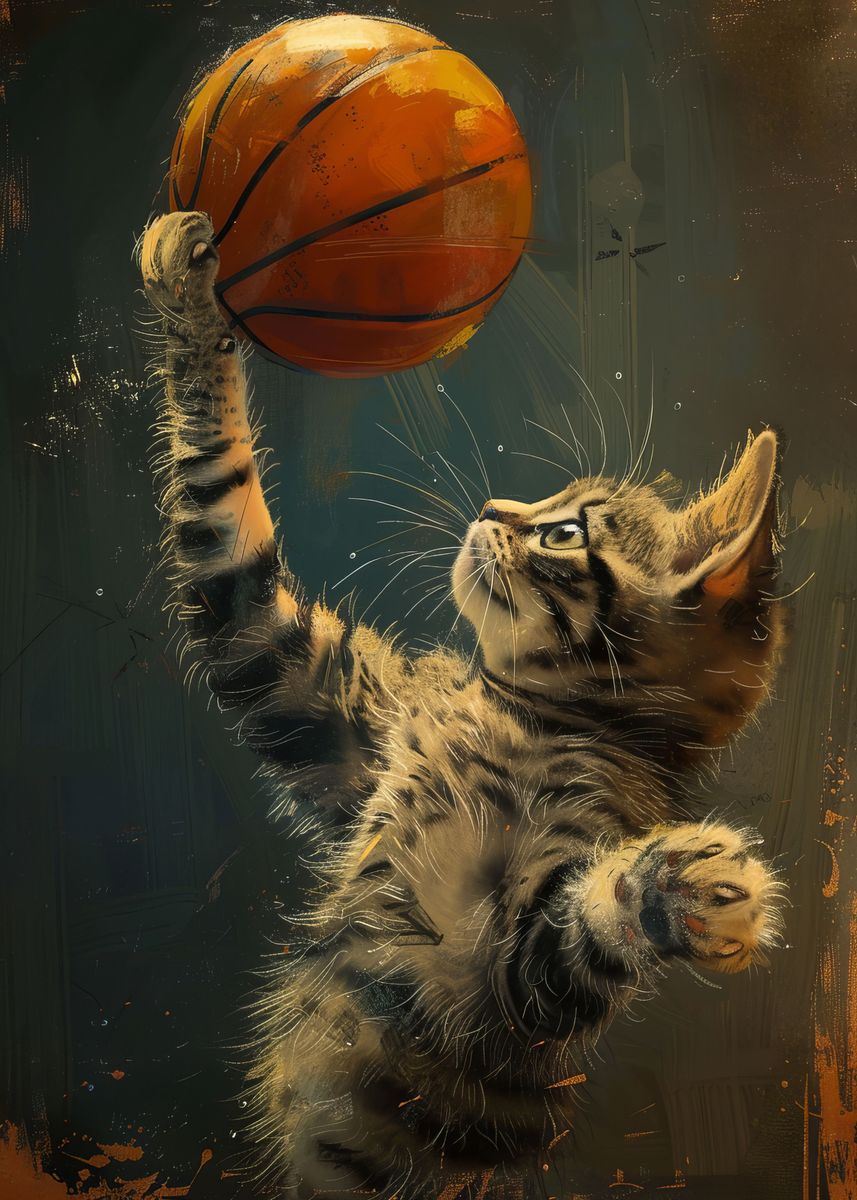 'Cat playing basketball' Poster, picture, metal print, paint by ...