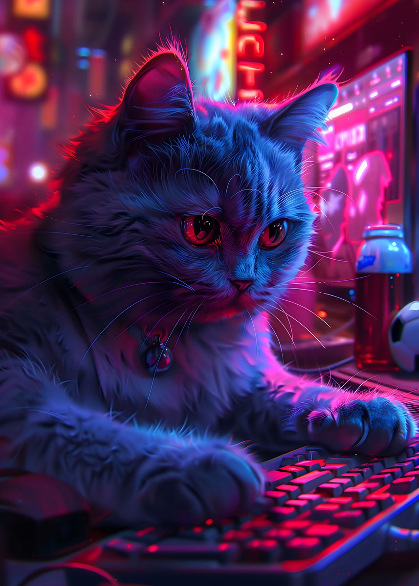 'Gaming Kitty ' Poster, picture, metal print, paint by ...