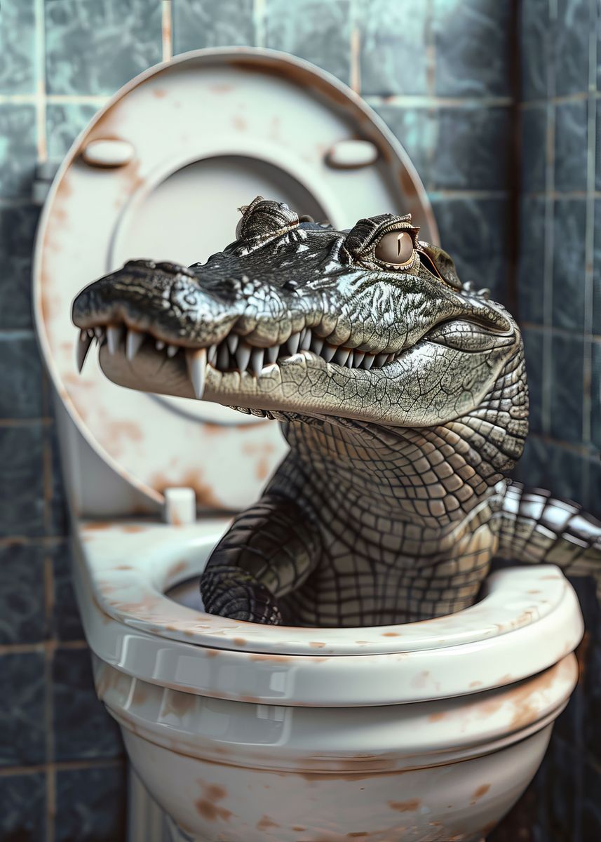 'Crocodile Alligator Toilet' Poster, picture, metal print, paint by ...