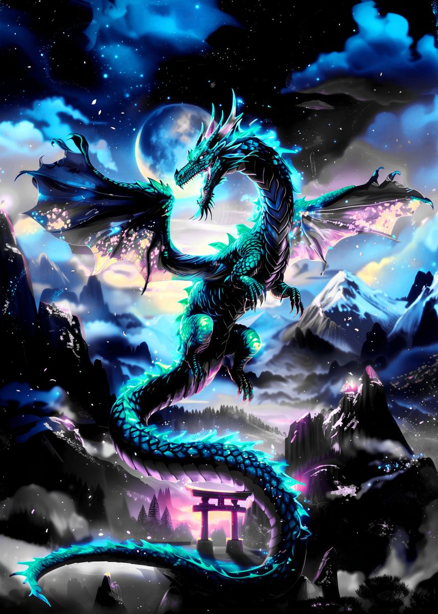 'Dragon gateway landscape' Poster, picture, metal print, paint by Simon ...
