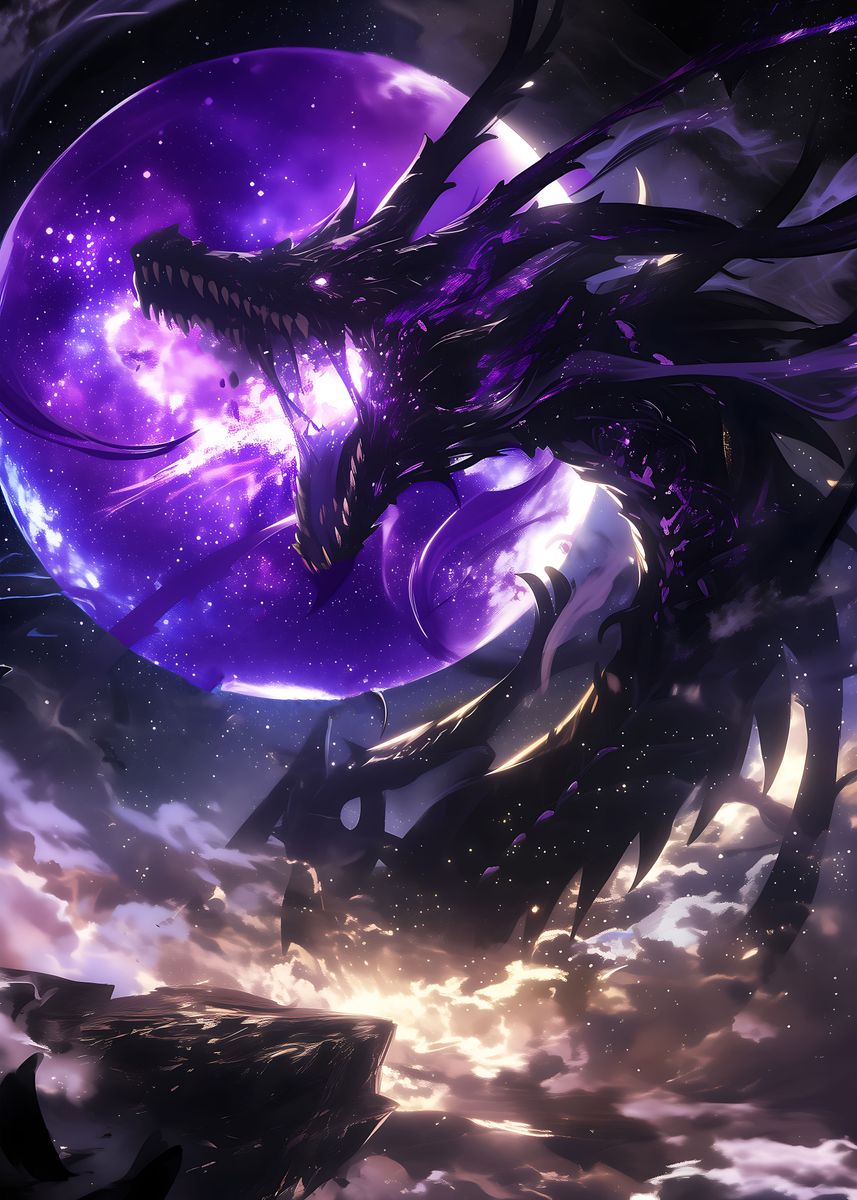 'Purple Moon Dragon' Poster, picture, metal print, paint by ...