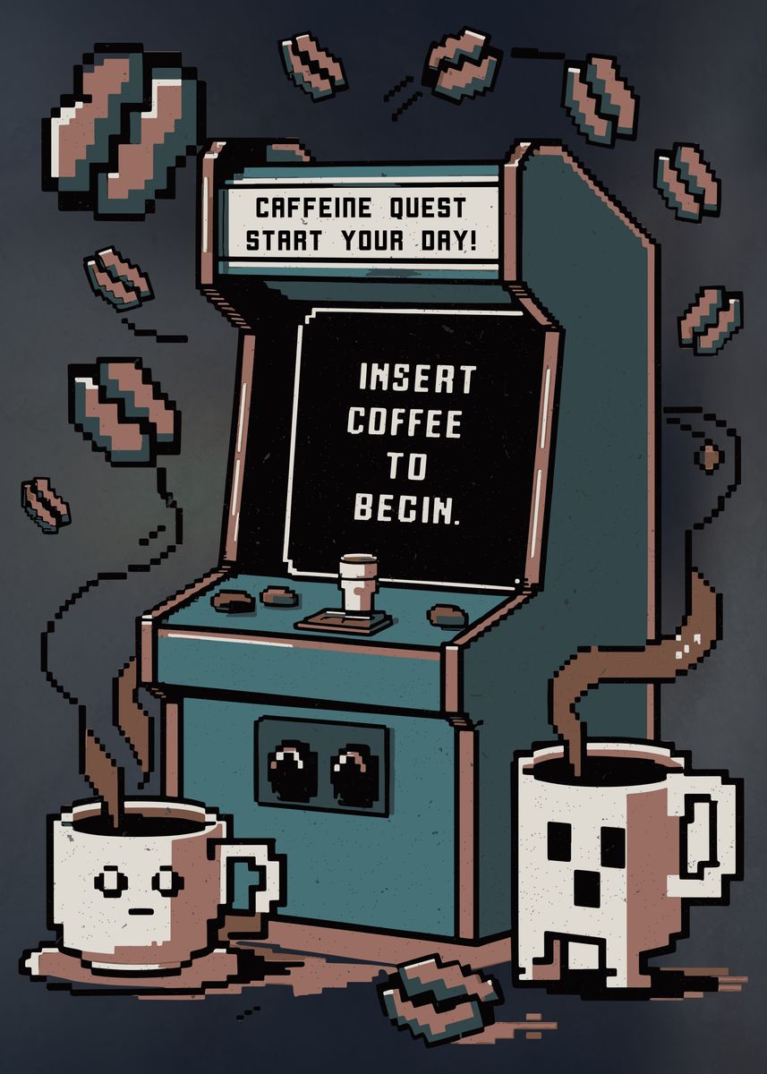 'Retro Coffee Arcade' Poster, picture, metal print, paint by 21 MXM ...
