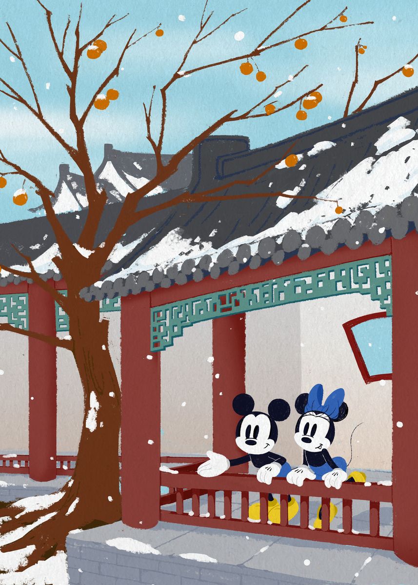 'Mickey Minnie Snow' Poster, picture, metal print, paint by Mickey ...