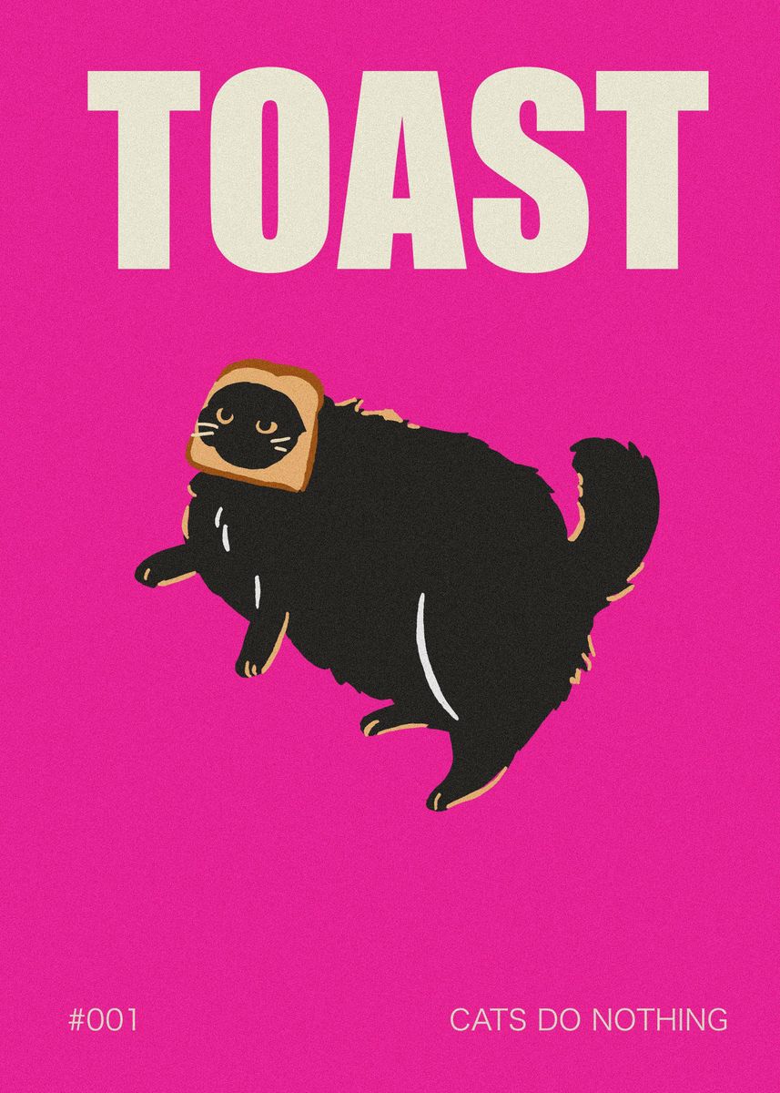 'Black Cat with Toast' Poster, picture, metal print, paint by Zoe Arts ...