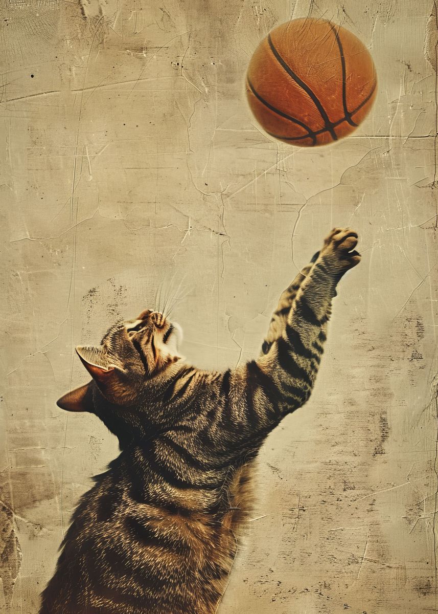 'Cat playing basketball' Poster, picture, metal print, paint by ...