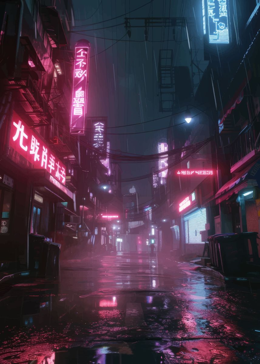 'Japan Neon Alley' Poster, picture, metal print, paint by Space Art ...