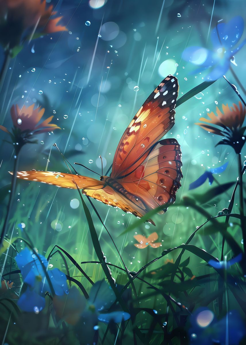 'Butterfly in Rain' Poster, picture, metal print, paint by Silvie Art ...