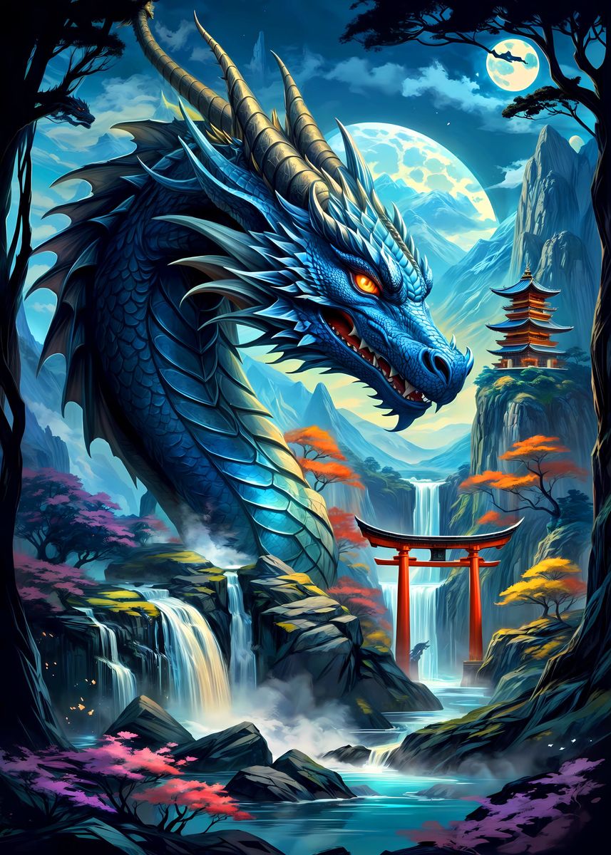 'Dragon silhouette torii' Poster, picture, metal print, paint by Ayen ...