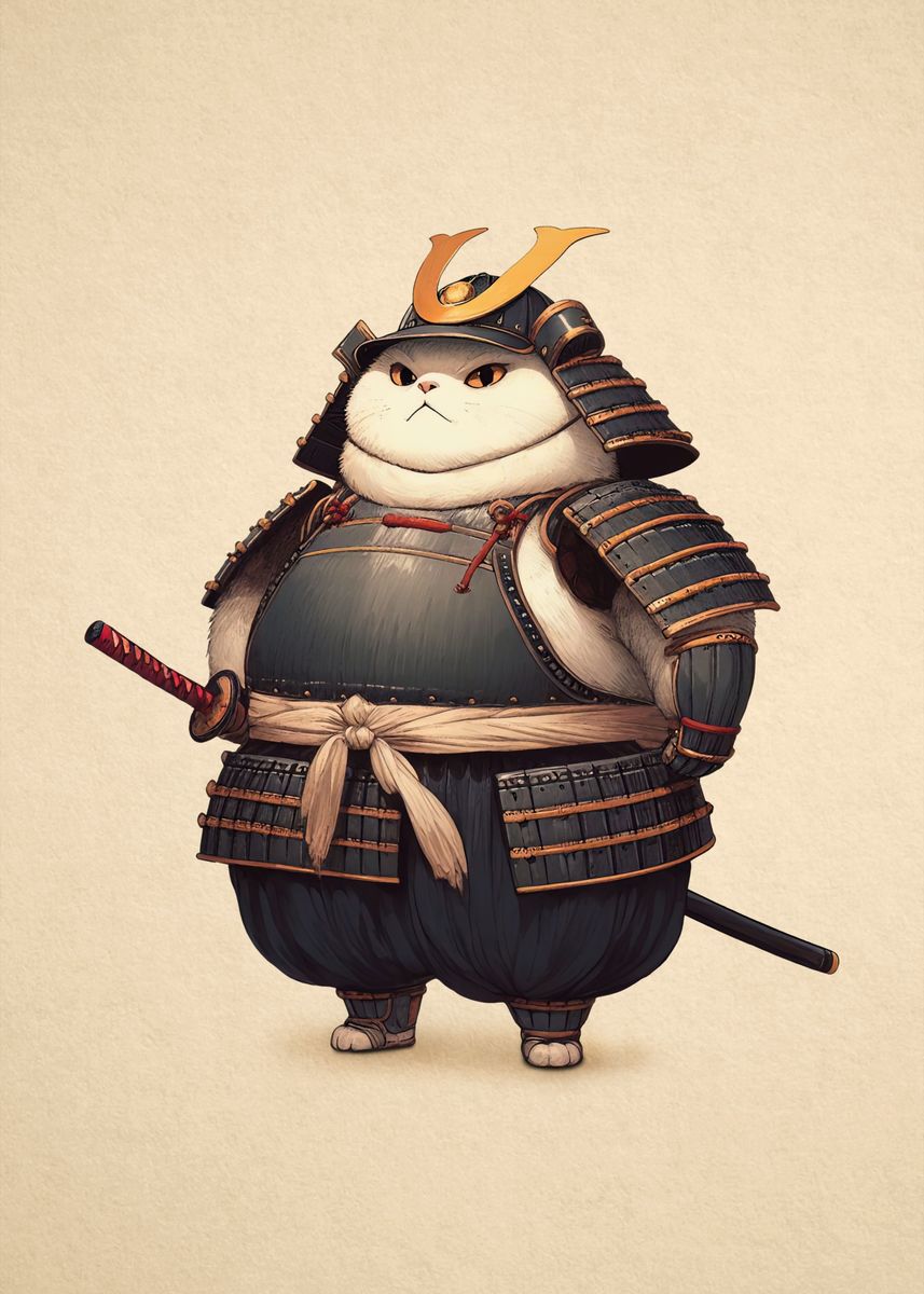 'White Cat Samurai' Poster, picture, metal print, paint by ...