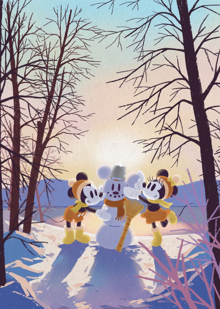 'Mickey Minnie Snowman' Poster, picture, metal print, paint by Mickey ...