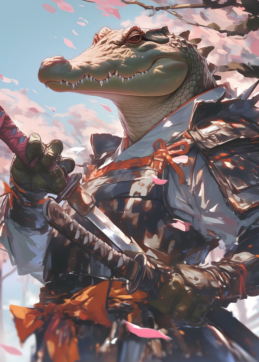 'Japanese Crocodile Warrior' Poster, picture, metal print, paint by ...