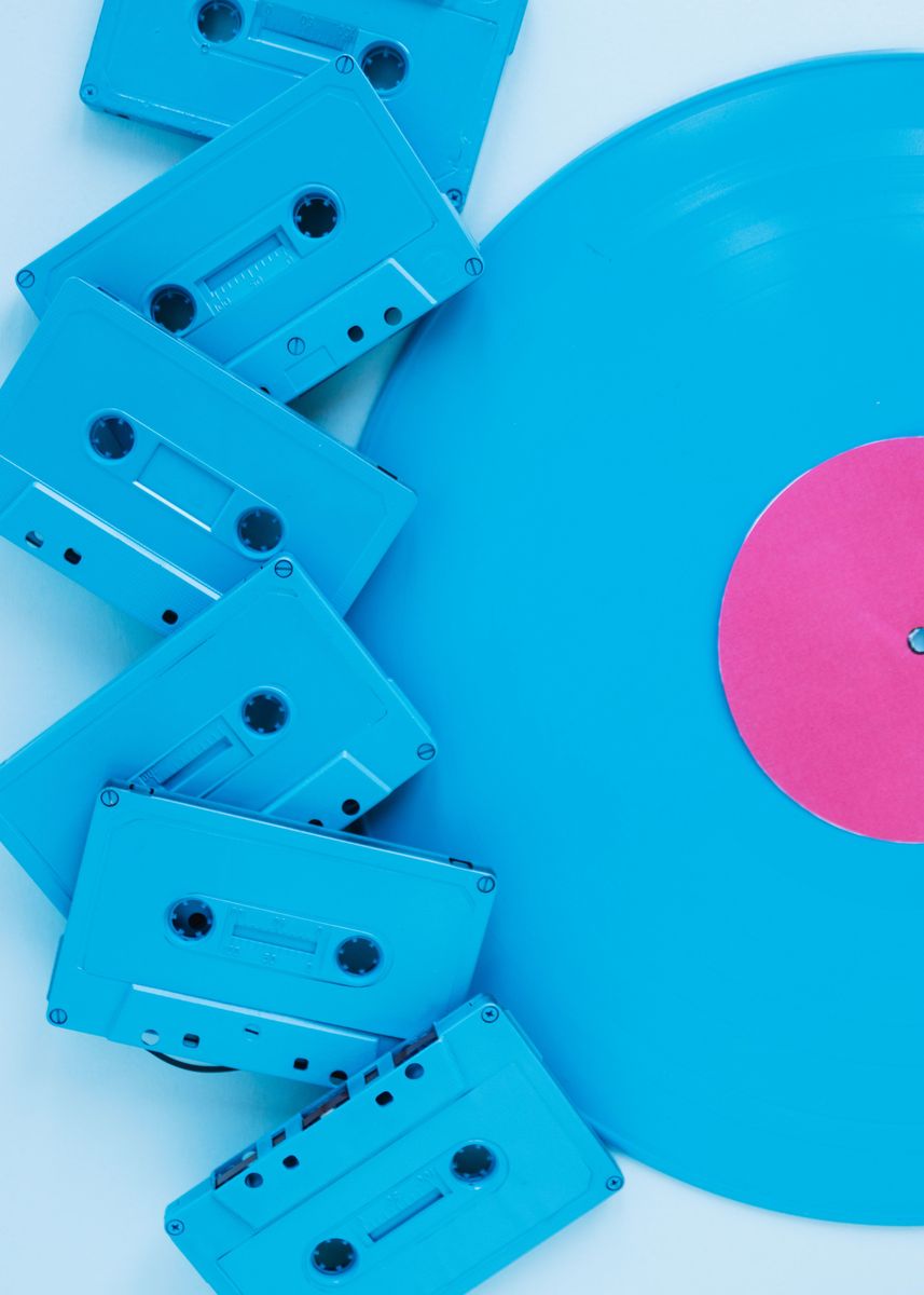 'Blue Record Cassettes' Poster, picture, metal print, paint by BT ...