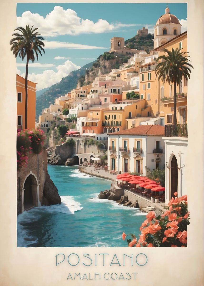 'Retro Positano Art' Poster, picture, metal print, paint by Ceemko ...