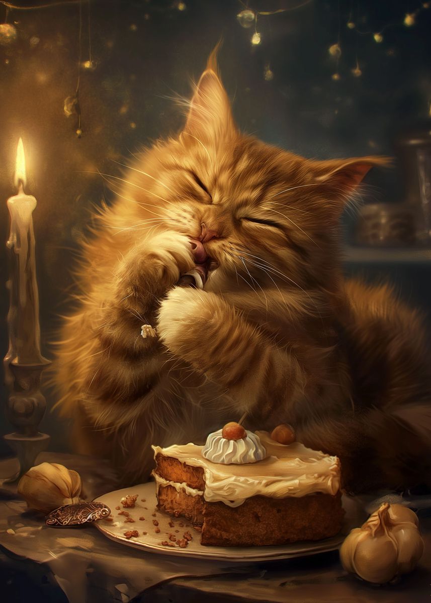 'Cute Orange Tabby Cat Cake' Poster, picture, metal print, paint by Zenzdesign | Displate