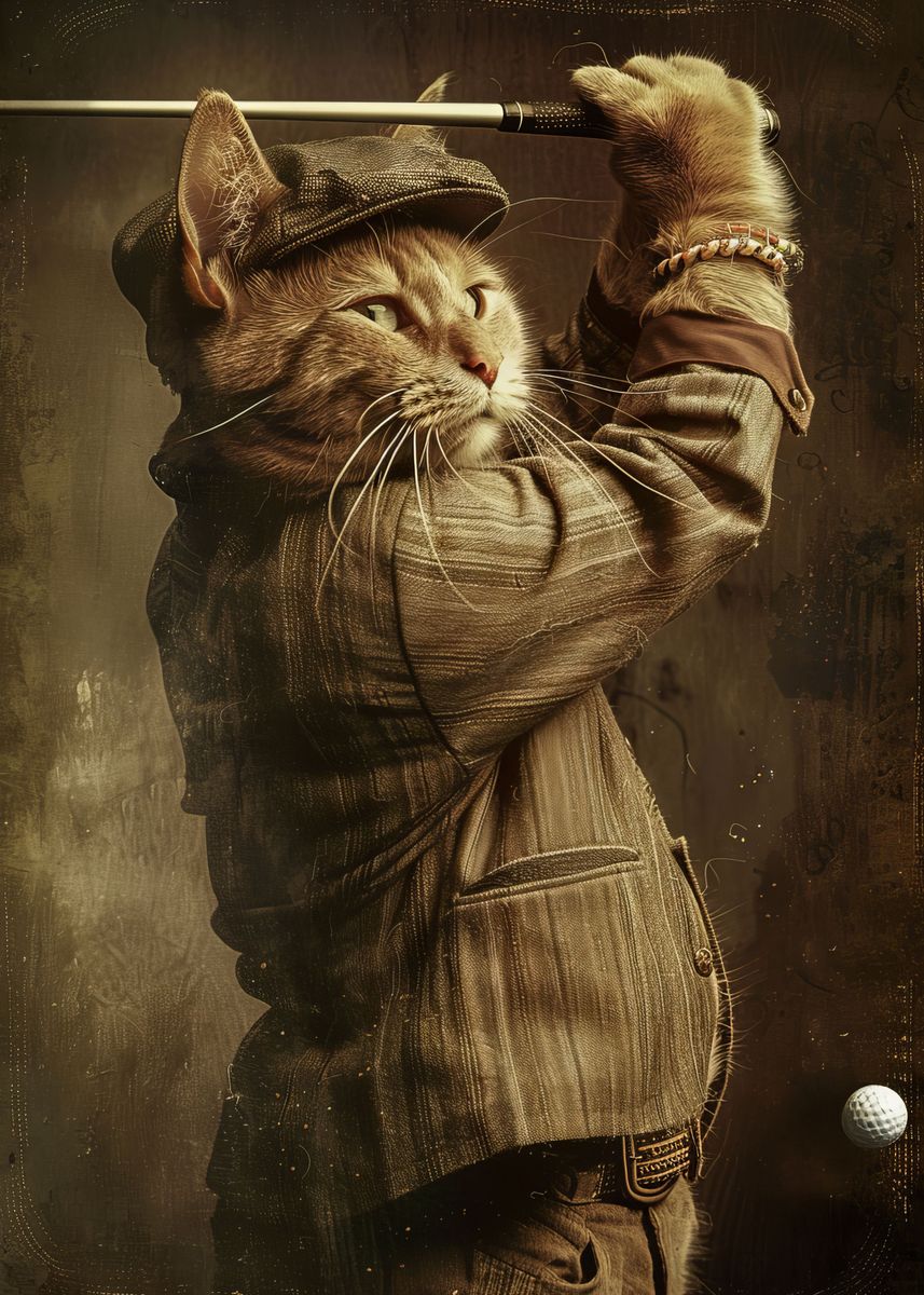 'A cat playing golf' Poster, picture, metal print, paint by Karolina ...